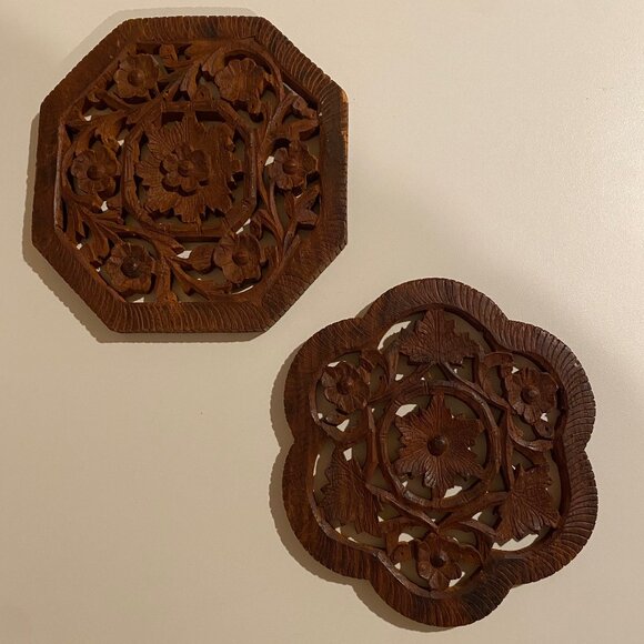 Accents | Vintage Handcarved Wooden Trivets Set Of 2 Made In India 7 ...